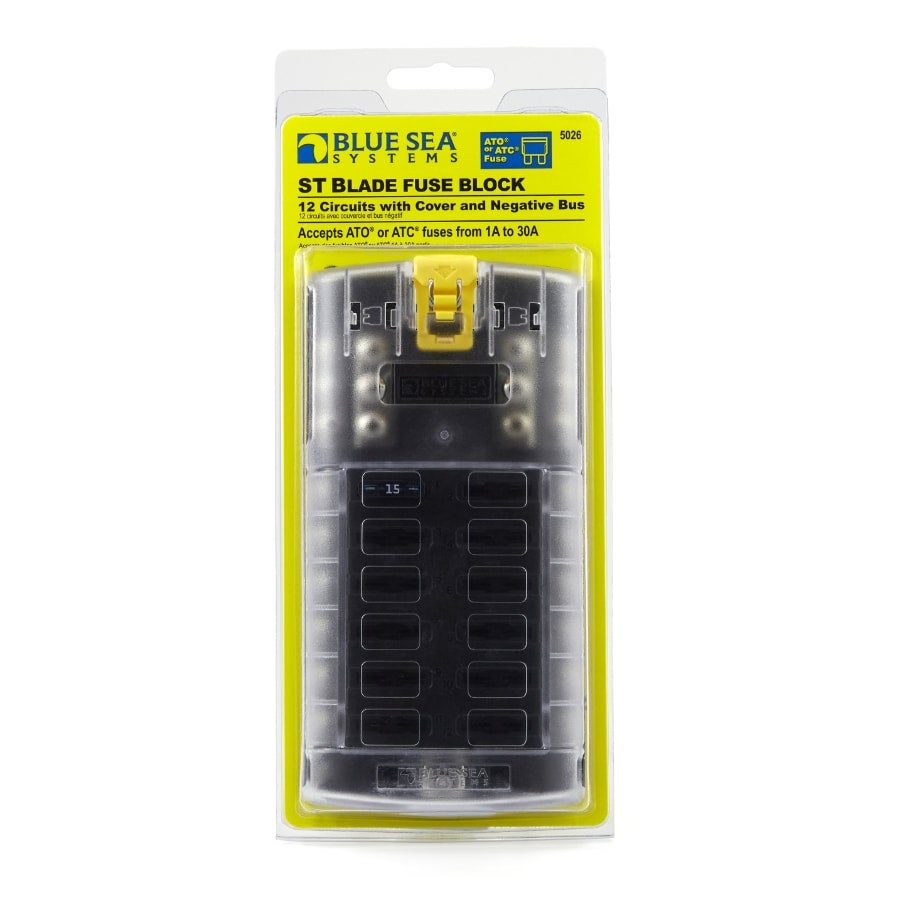 Blue Sea Systems 5026 ST Blade Fuse Block, 12 Circuits, Negative Bus ...